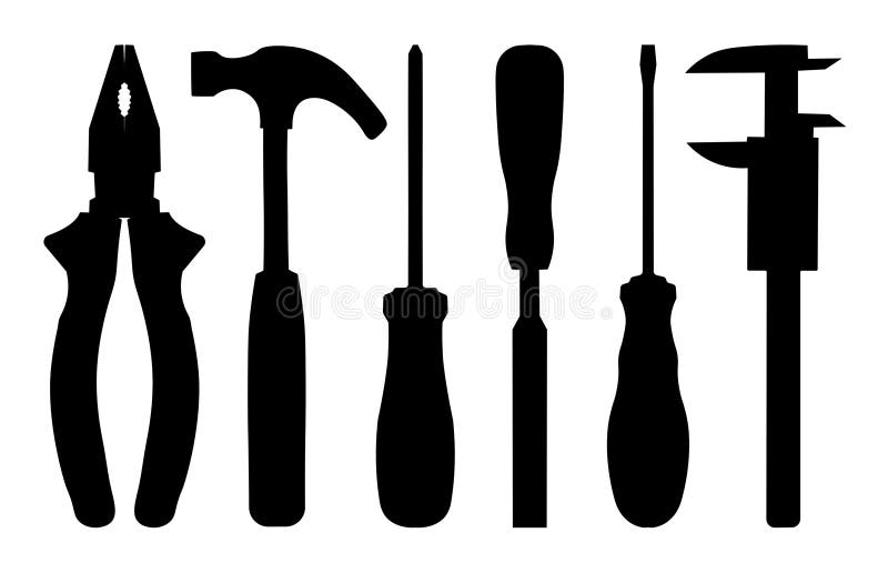 Set of Hand Tools Silhouette Isolated on White Stock Vector ...