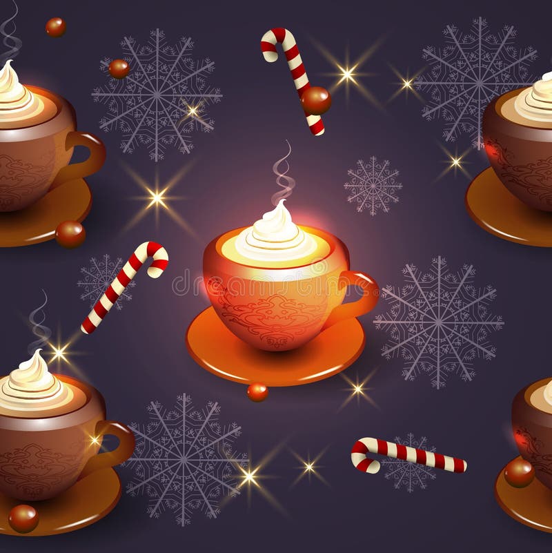 Cute Cups on Dark Background with Glitter and Snowflakes. Stock Vector ...