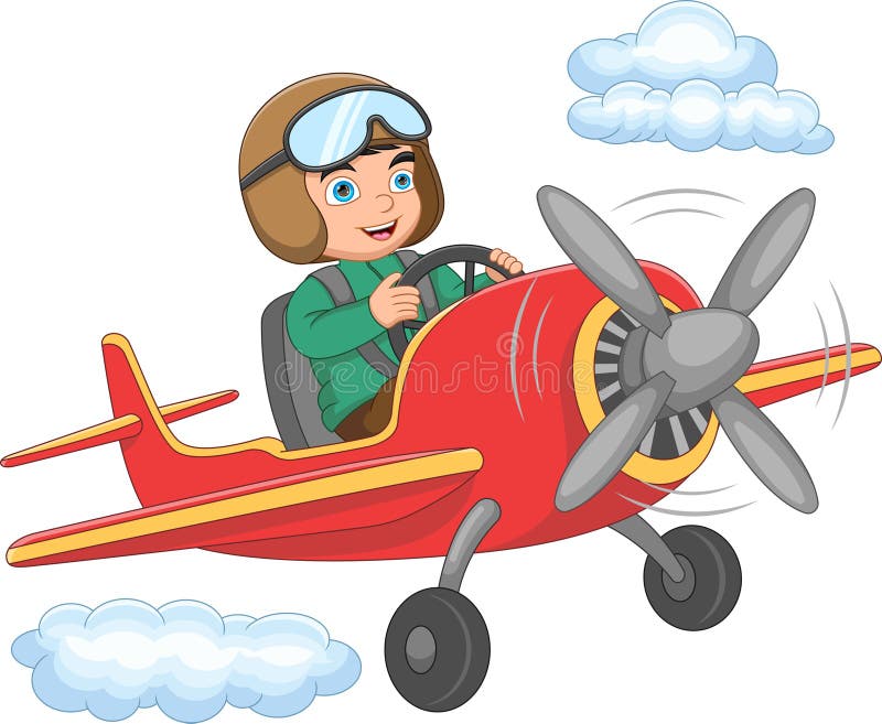 Cartoon Boy Riding Airplane Stock Vector - Illustration of aviator ...