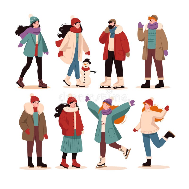 Set of People in Winter Clothes. Vector Illustration in Cartoon Style ...