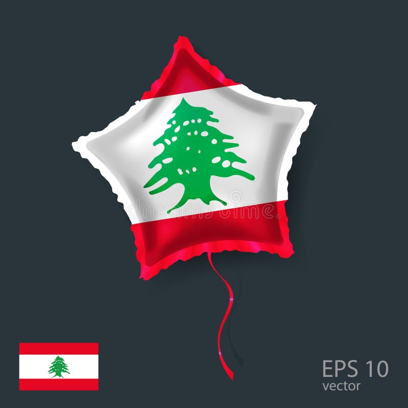 Celebration Vector Balloon with Flag of Lebanon. Shiny Star Balloon.Web ...