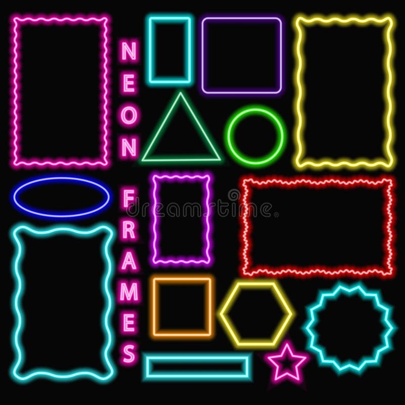 Set of Neon Frames Bright Illuminated Borders Stock Vector ...