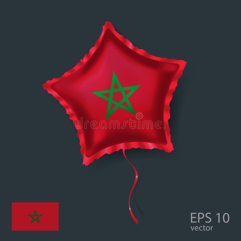 Celebration Vector Balloon with Flag of Morocco. Shiny Star Balloon.Web ...