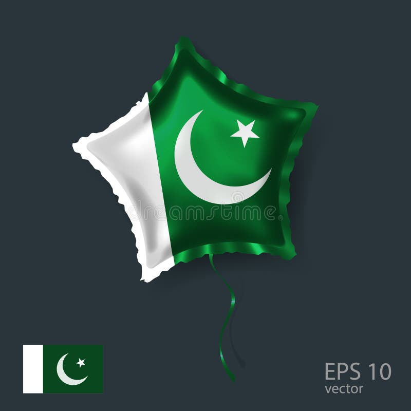 Celebration Vector Balloon with Flag of Pakistan. Shiny Star Balloon ...