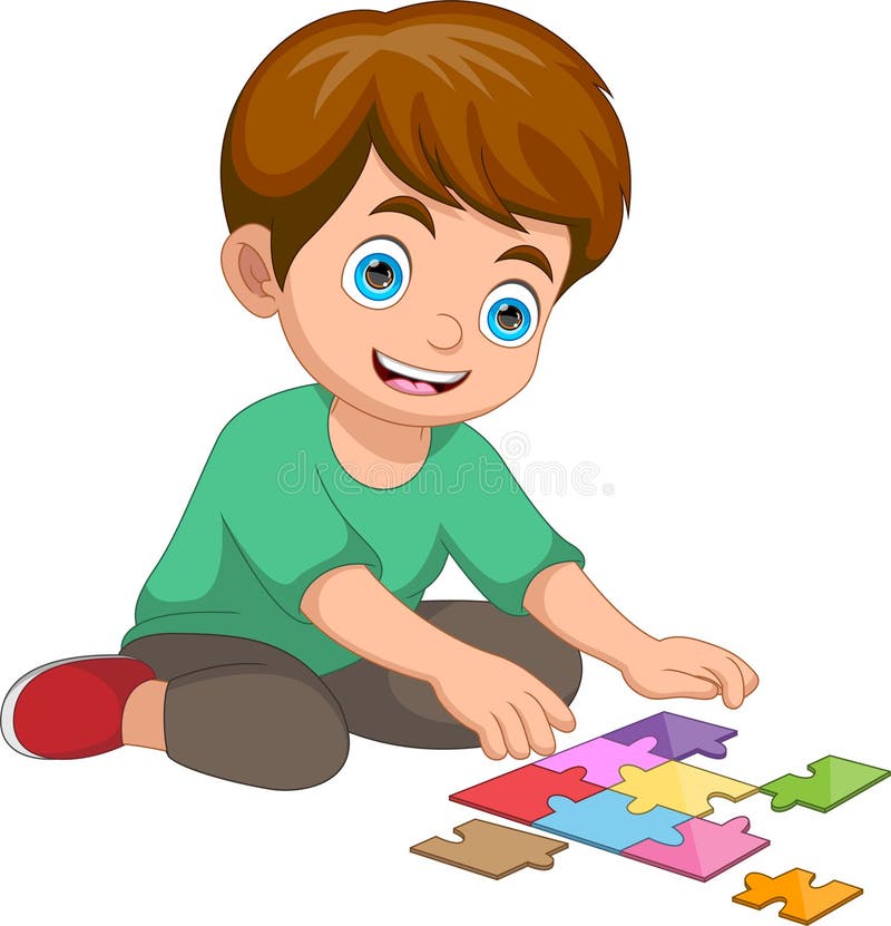 Boy Playing a Puzzle Cartoon Stock Vector - Illustration of girl ...