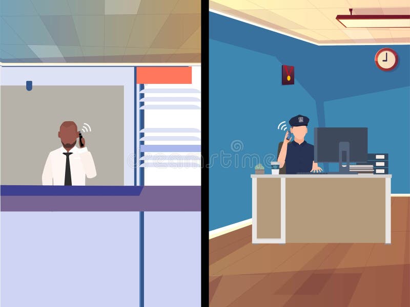 Bank Officer Calling Police Officer Talking and Informing Police ...