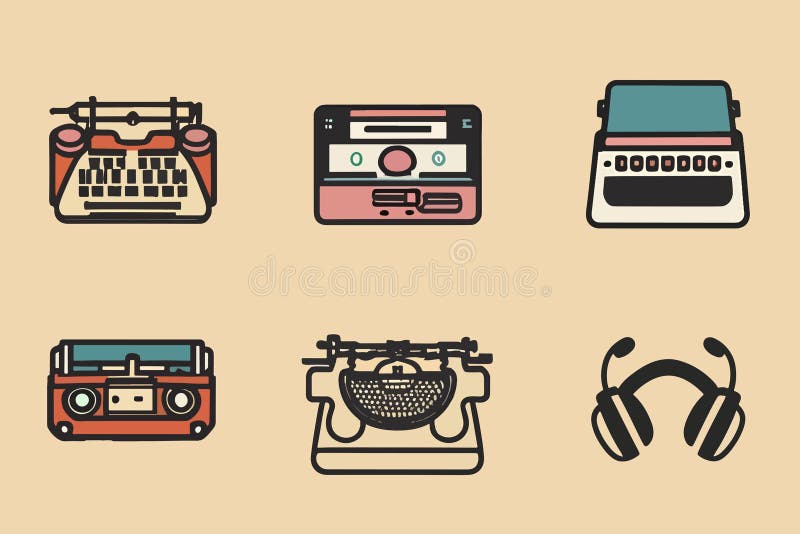 Retro Musical Instruments and Iconic Brand Stock Illustration ...