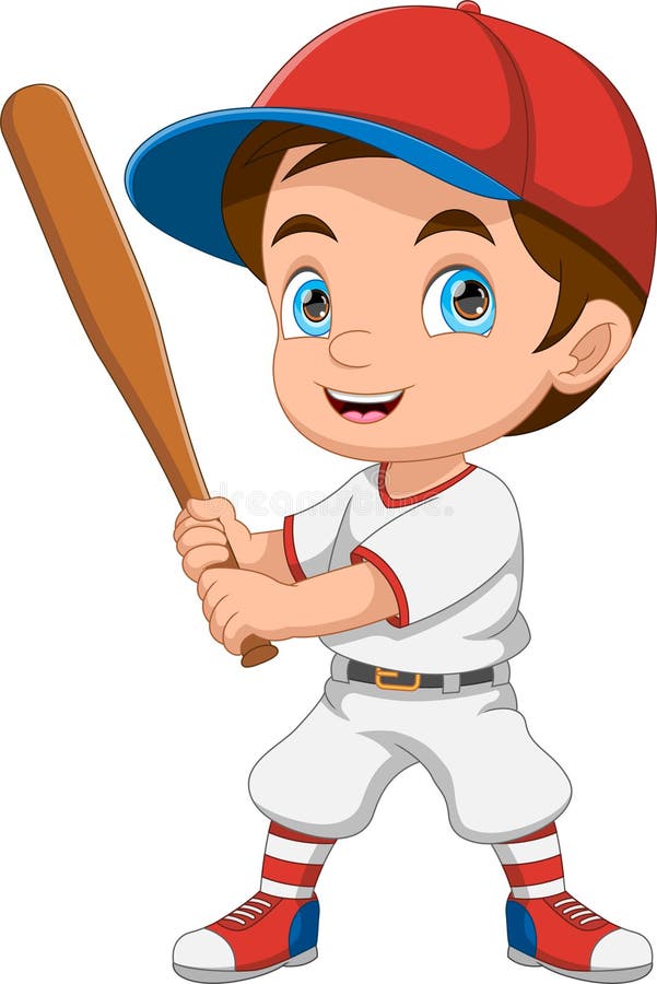 Cartoon Little Boy Playing Baseball Stock Vector - Illustration of club ...