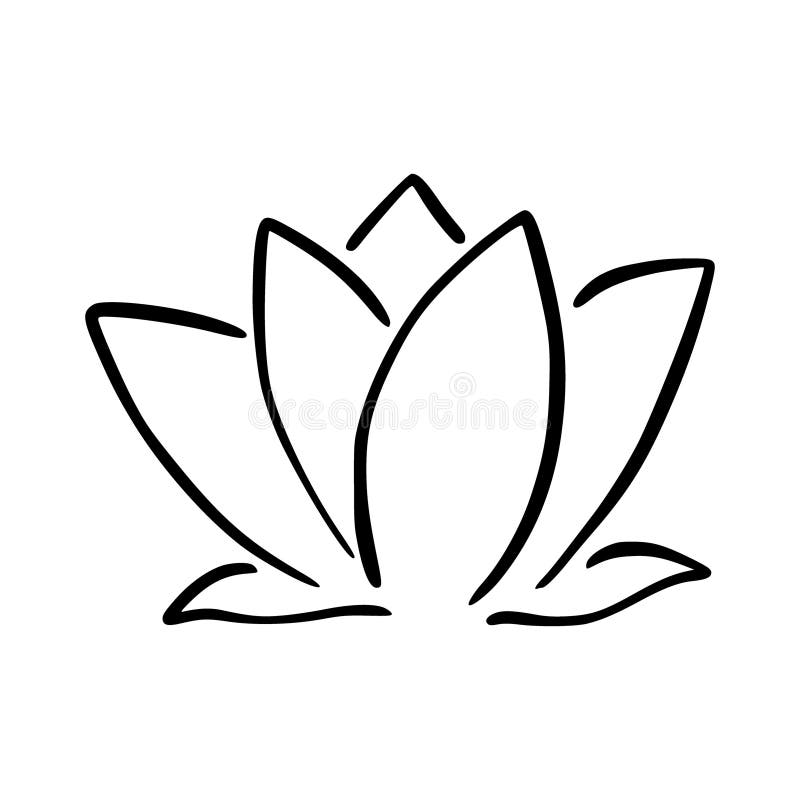 Simple Lotus Flower Line Drawing Outline Isolated in White Background ...