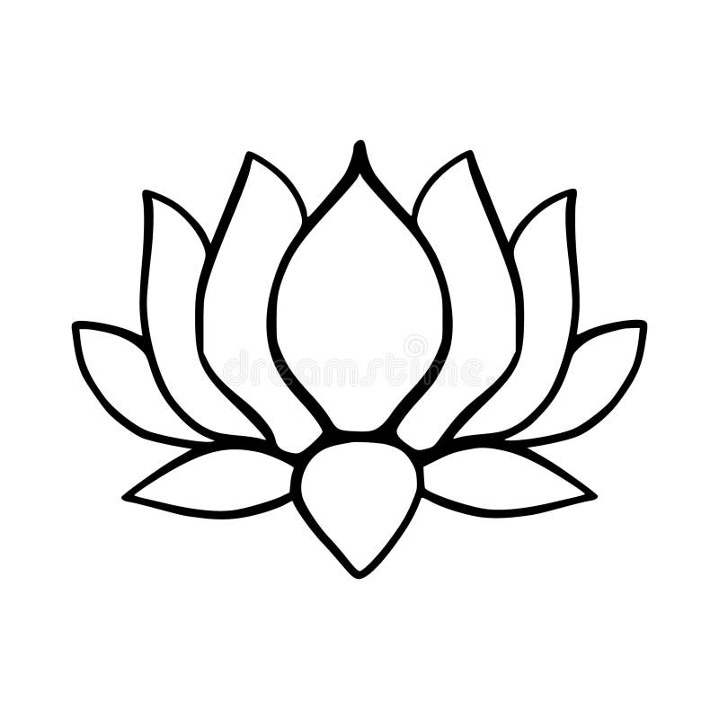 Simple Lotus Flower Line Drawing Outline Isolated in White Background ...