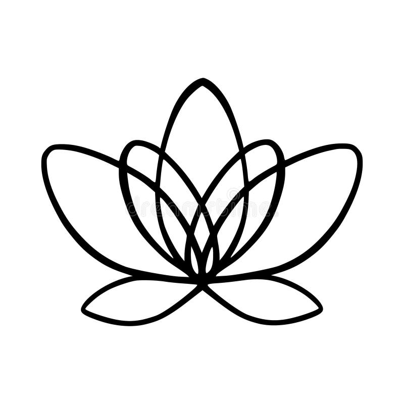Simple Lotus Flower Line Drawing Outline Isolated in White Background ...