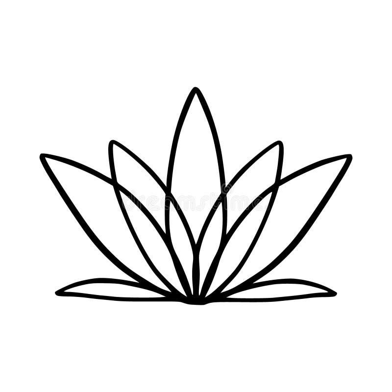 Simple Lotus Flower Line Drawing Outline Isolated in White Background ...