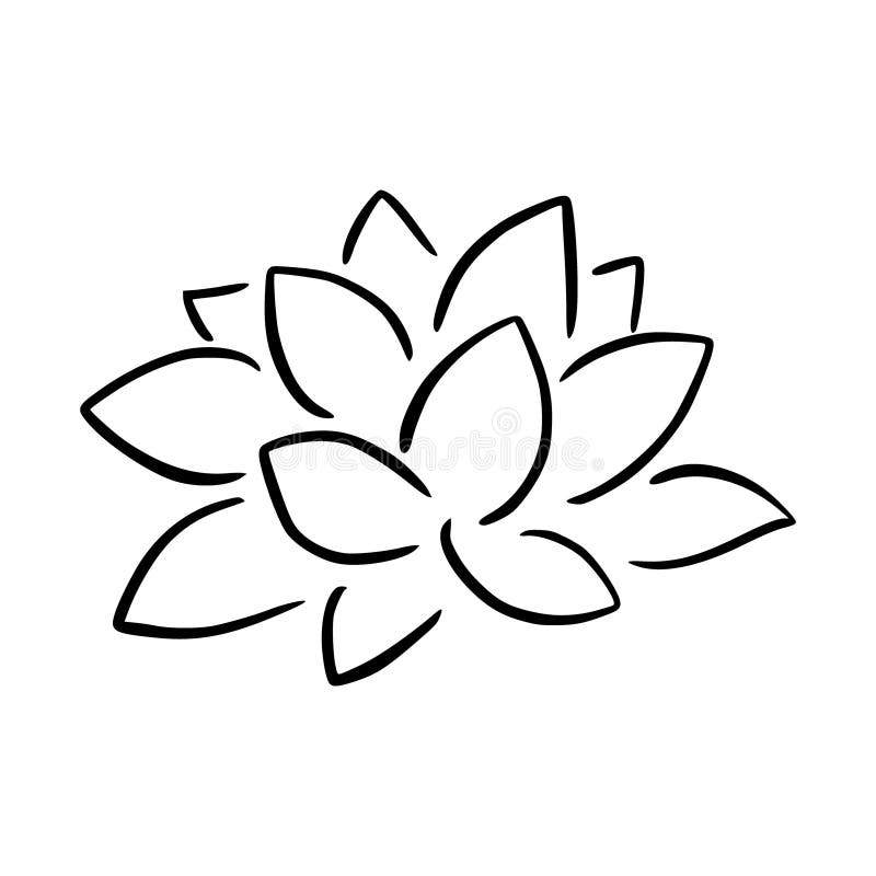 Simple Lotus Flower Line Drawing Outline Isolated in White Background ...