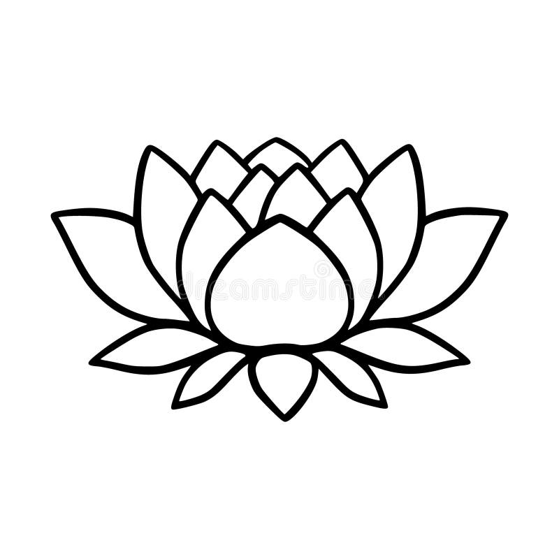 Simple Lotus Flower Line Drawing Outline Isolated in White Background ...