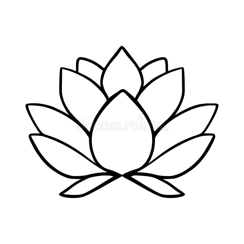 Simple Lotus Flower Line Drawing Outline Isolated in White Background ...