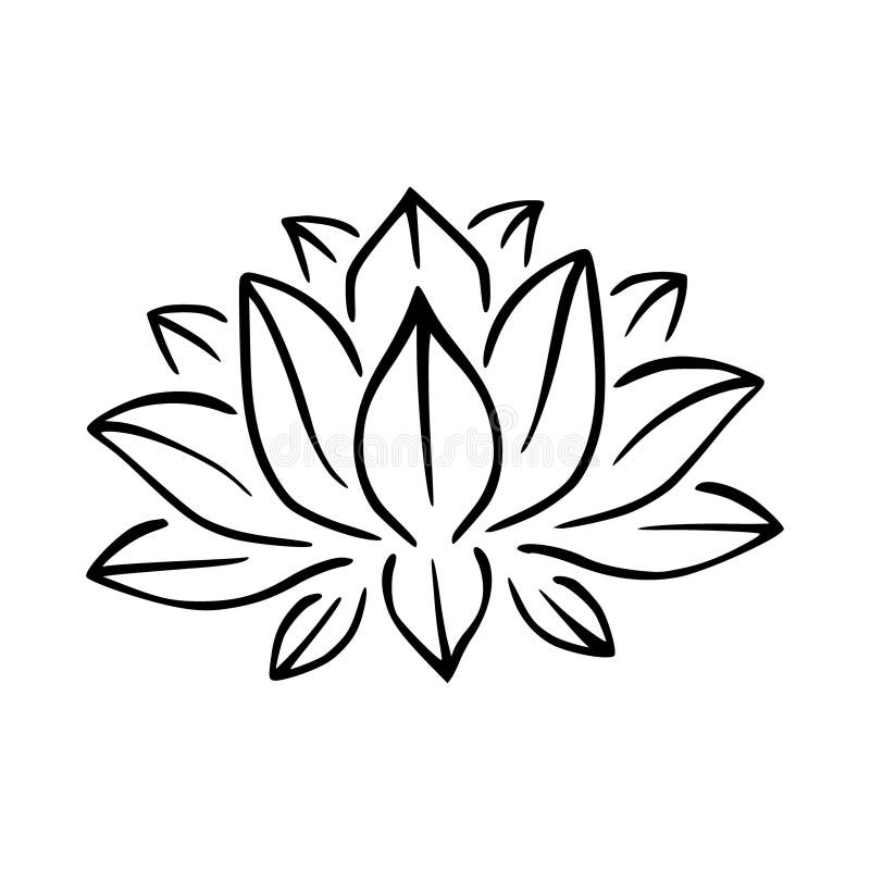 Simple Lotus Flower Line Drawing Outline Isolated in White Background ...