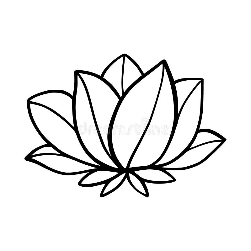 Simple Lotus Flower Line Drawing Outline Isolated in White Background ...