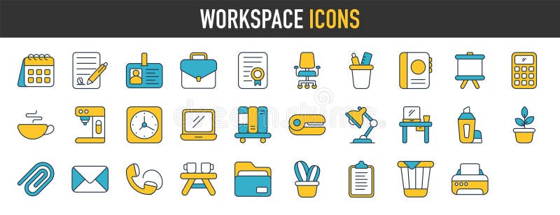 Workspace icons set. stock vector. Illustration of laptop - 303037960