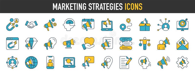 Marketing Strategies Icons Set. Stock Vector - Illustration of ...