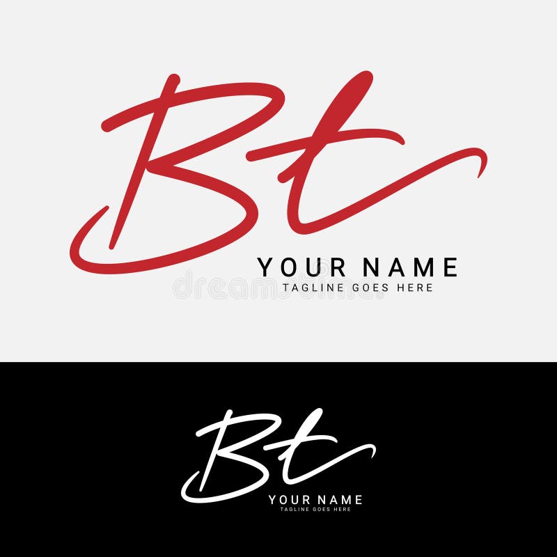 B, T, BT Initial Handwriting or Handwritten Letter Logo. Logo with ...