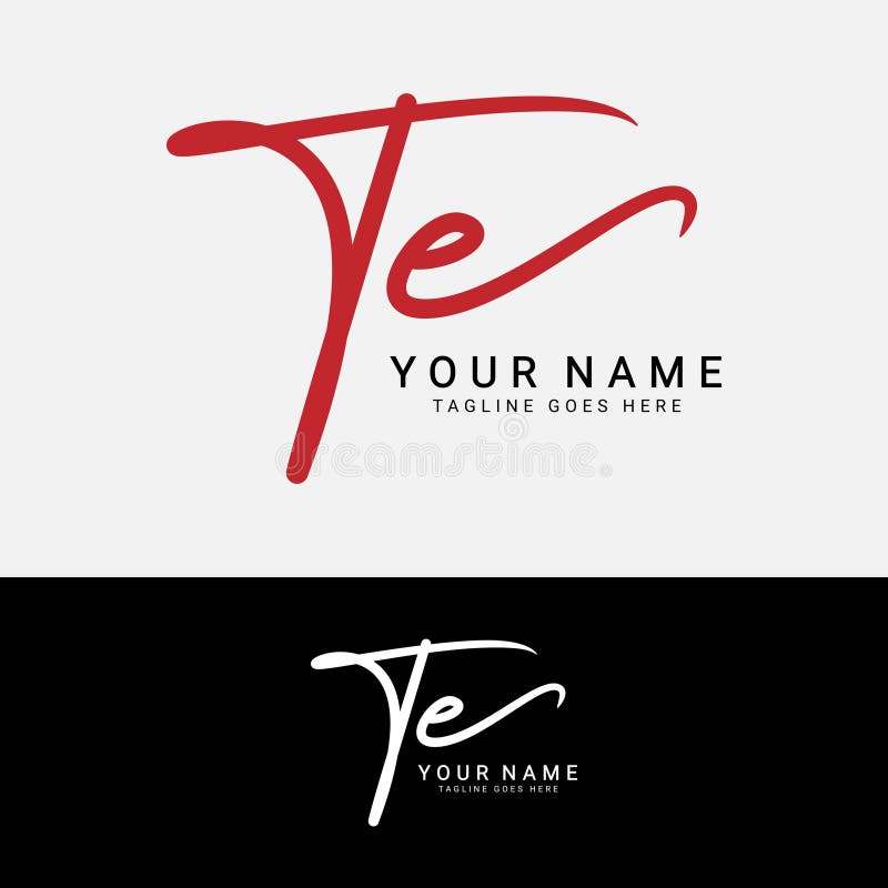 T, E, TE Initial Handwriting or Handwritten Letter Logo. Logo with ...