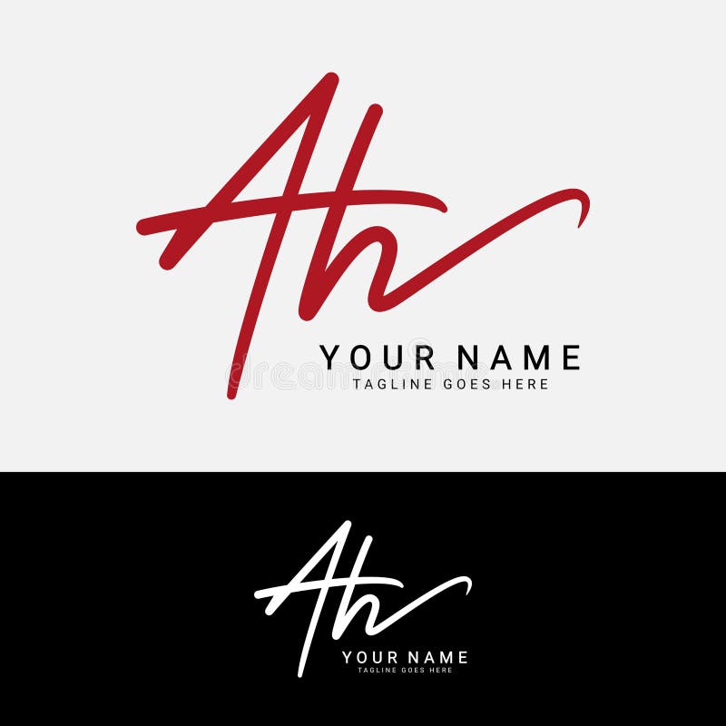 A, H, AH Initial Handwriting or Handwritten Letter Logo. Logo with ...