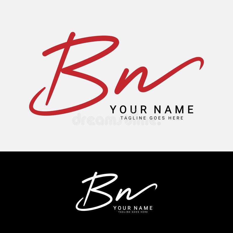 B, N, BN Initial Handwriting or Handwritten Letter Logo. Logo with ...
