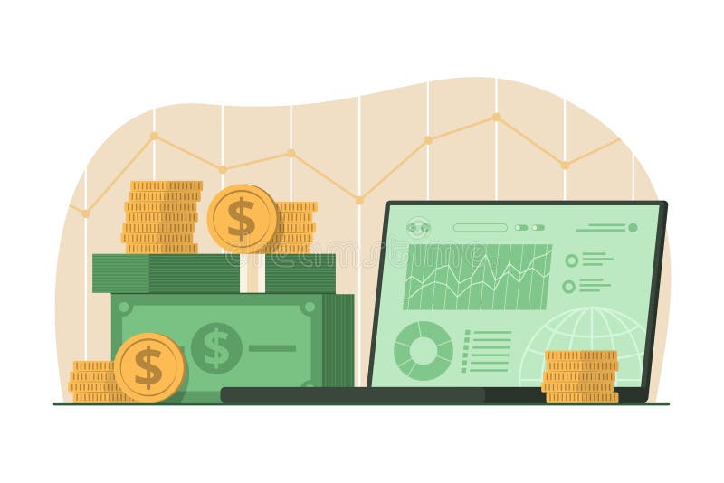Cash Money and Laptop Computer with Trading Graph Report for Online ...