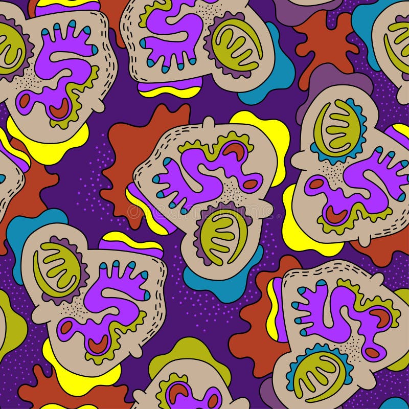 Seamless Vector Background with Hand Drawn Colorful Psychedelic ...