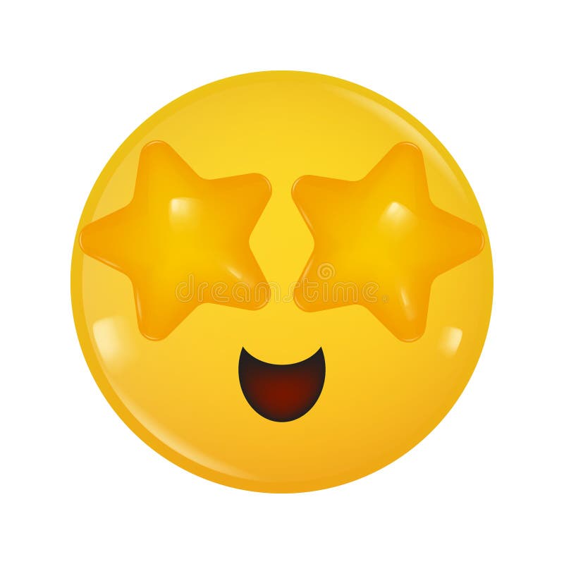 Excited Cartoon Character. Yellow Glossy 3d Sticker Starry Eyed Emoji ...