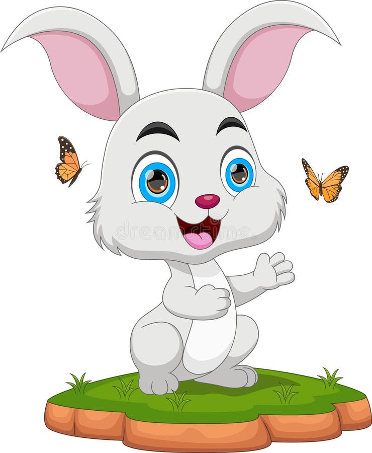 Cute Rabbit Playing with Butterfly Cartoon Stock Vector - Illustration ...