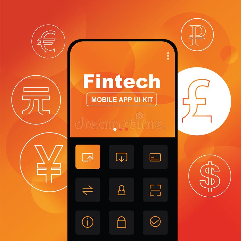 Design Kit for Fintech Mobile App UI UX in Theme of Black and Orange ...