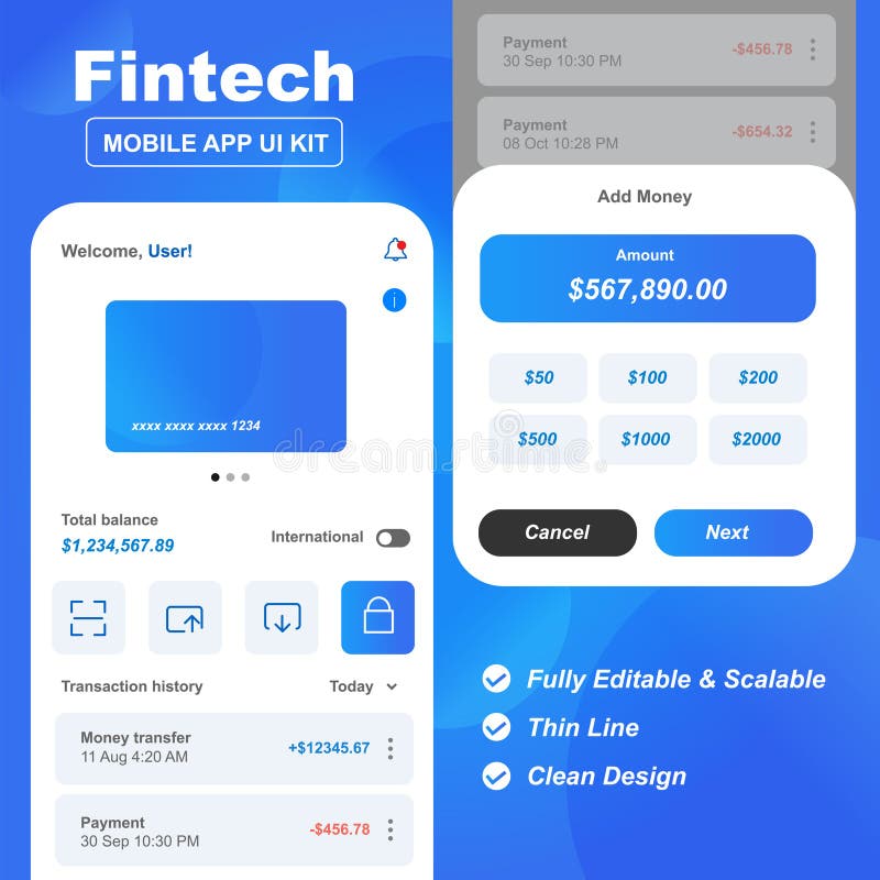Useful Design Kit for Fintech Mobile App UI UX Stock Vector ...