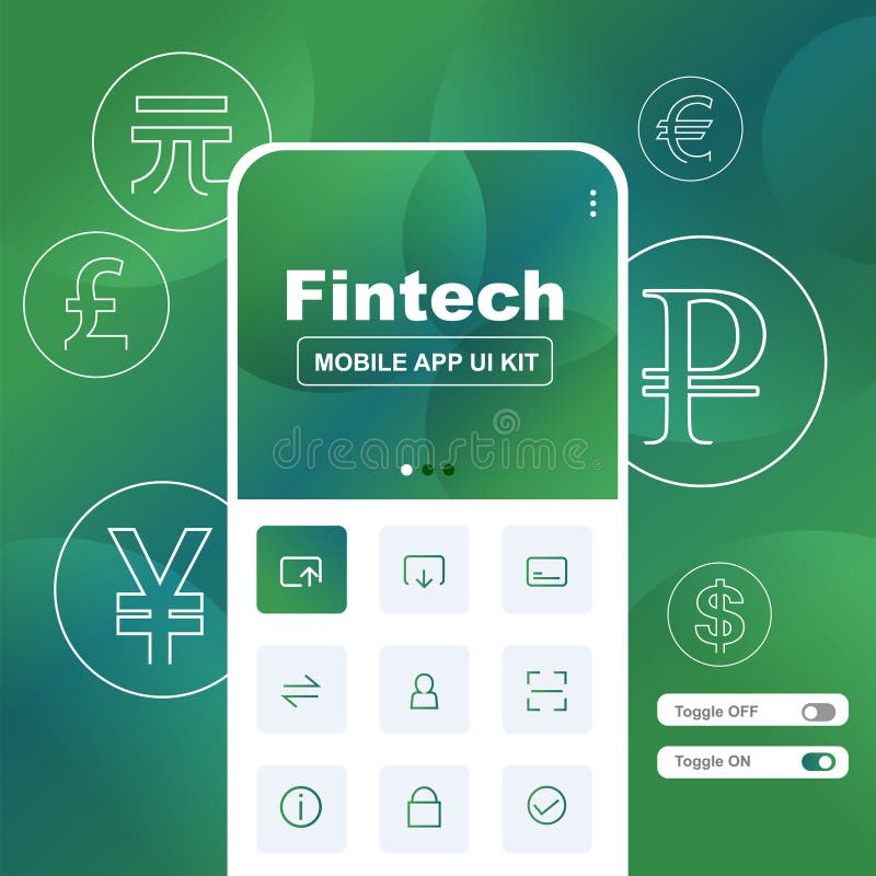 Useful Design Kit for Fintech Mobile App UI UX in Theme Stock Vector ...