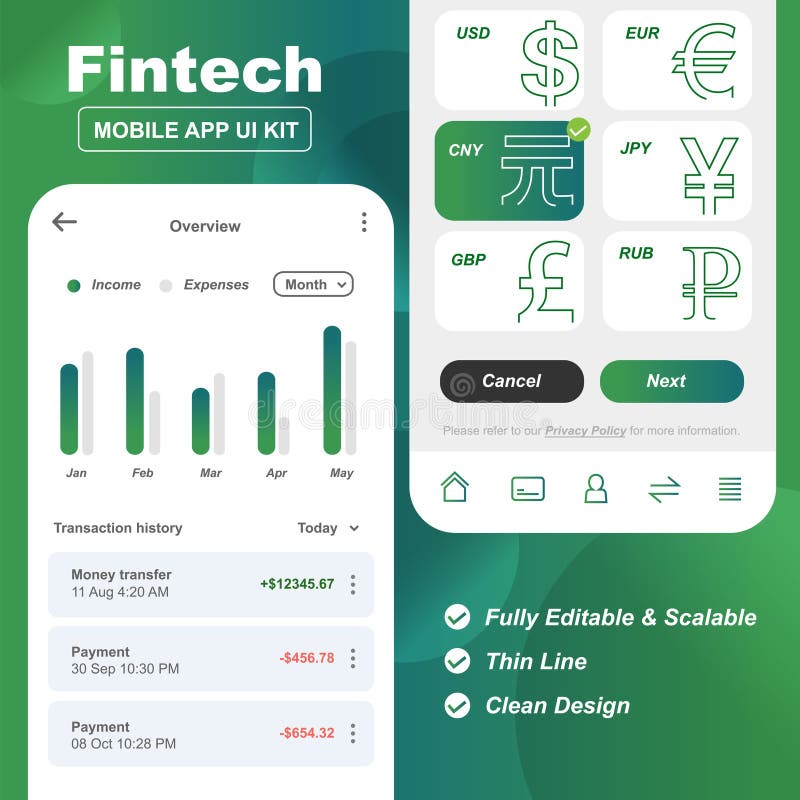 Useful Design Kit for Fintech Mobile App UI UX in Theme Stock Vector ...