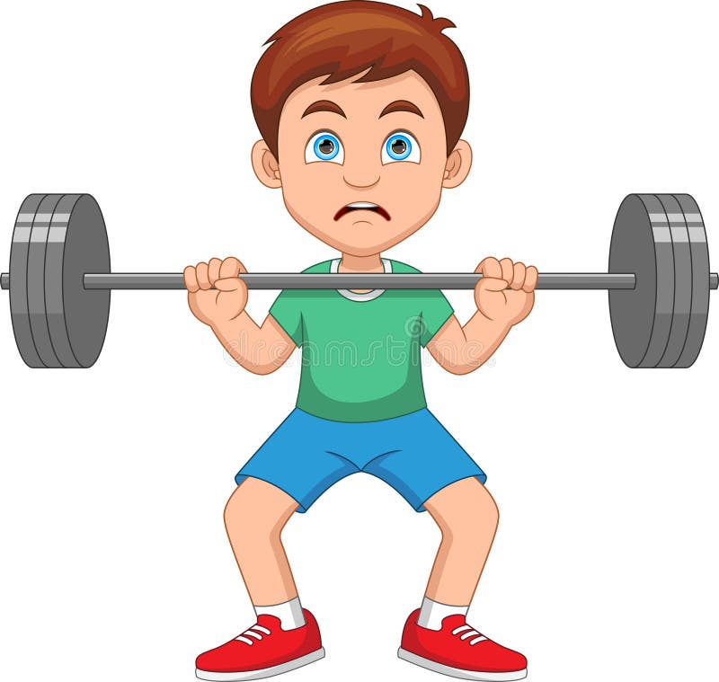 Cute Boy Lifting Weights Cartoon Stock Vector - Illustration of little ...