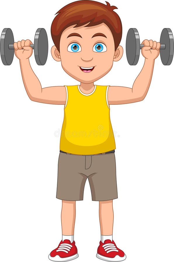 Cartoon Little Boy Exercising with Dumbbells Stock Vector ...