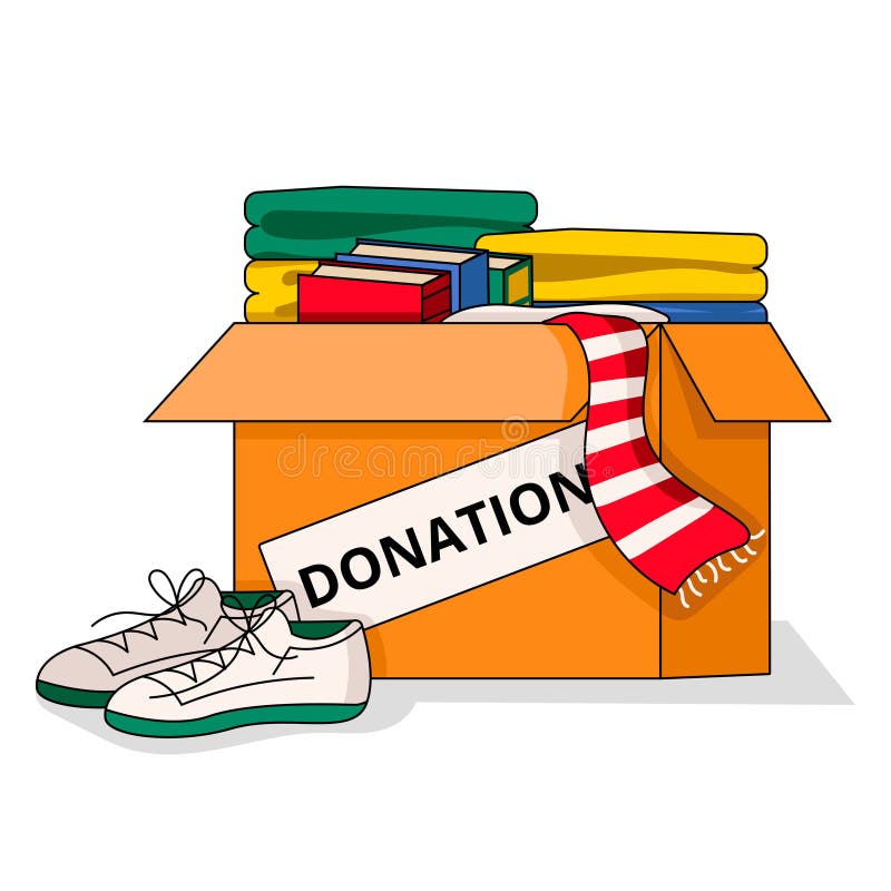 Box with Items for Donation. Help. Clothes, Books, Shoes Stock Vector ...