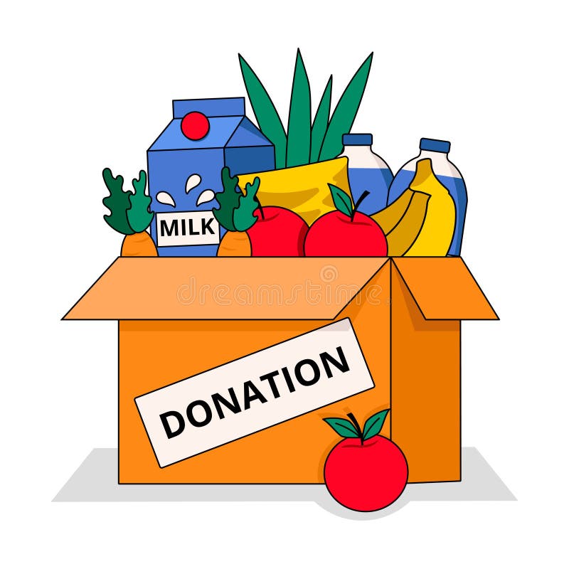 Box with Items for Donation. Help. Food. Fruits, Vegetables, Cereals ...