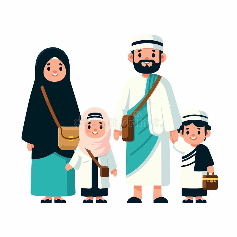 Umrah Hajj To Mecca People Cartoon Art Stock Vector - Illustration of ...