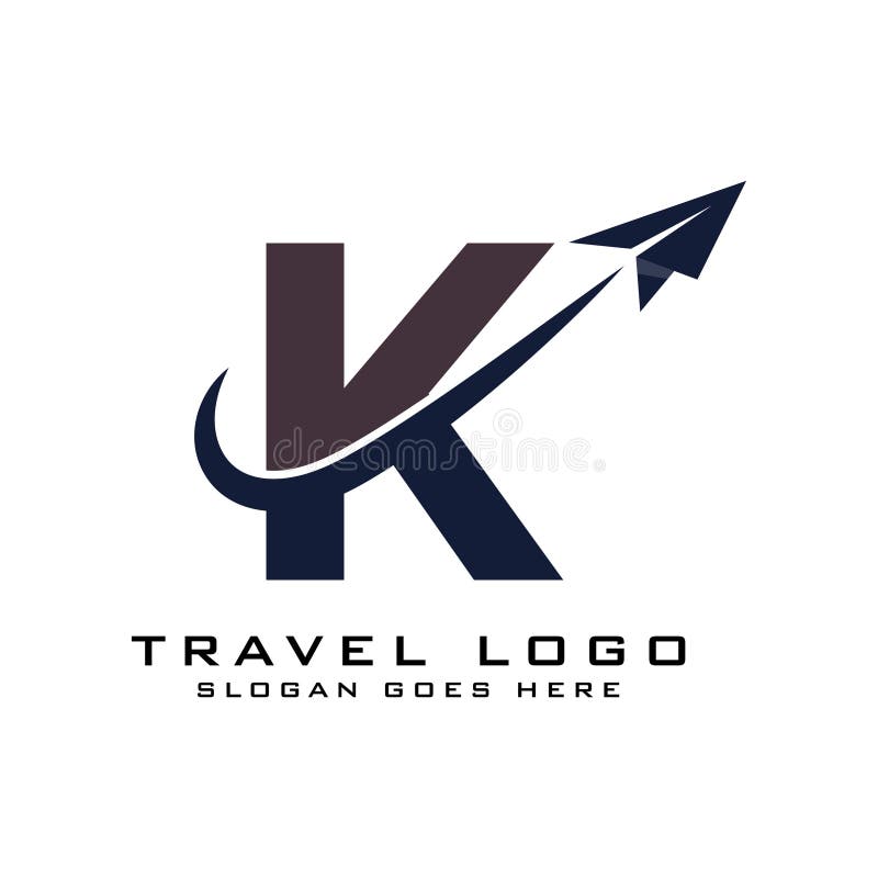 Letter K Travel Logo Icon Design with Plane Graphic Element for Travel ...