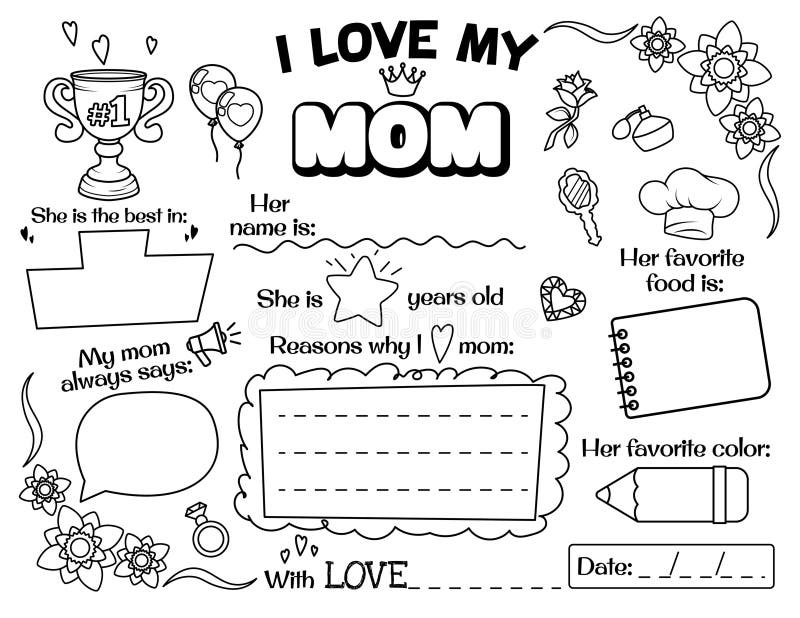 I Love My Mom. Kids Printable Cards. Stock Vector - Illustration of ...