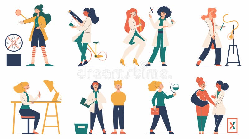 Set of Women Working in Different Work Fields on White Background ...