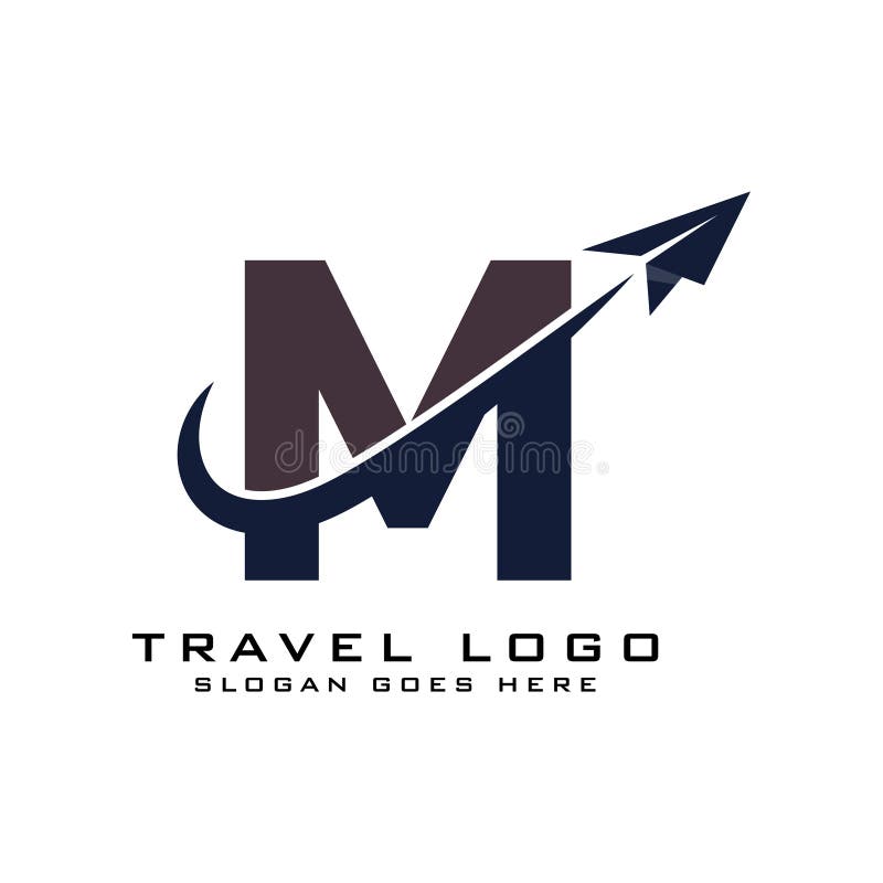 Letter M Travel Logo Icon Design with Plane Graphic Element for Travel ...
