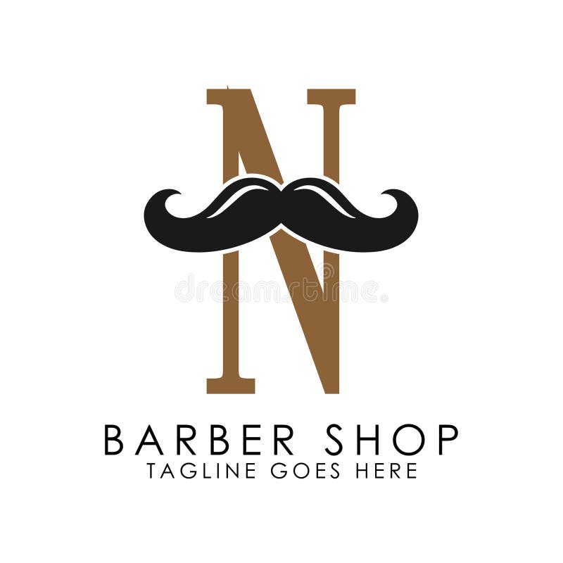 Initial Letter N Mustache Logo Design. Alphabet N Barber Shop Icon ...