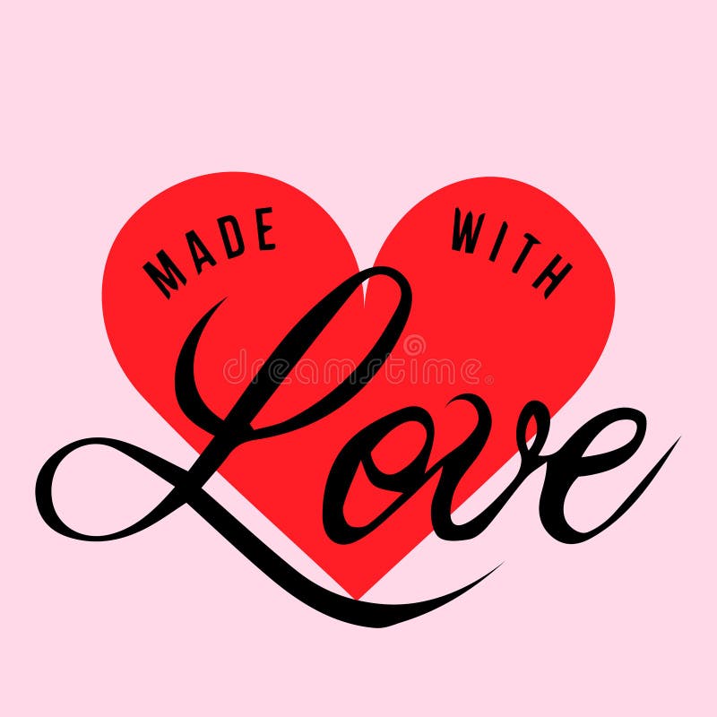 Made with Love Card with Big Red Heart. Stock Vector - Illustration of ...