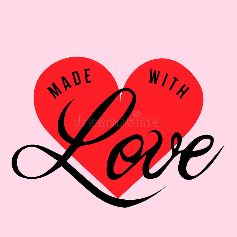 Made with Love Card with Big Red Heart. Stock Vector - Illustration of ...