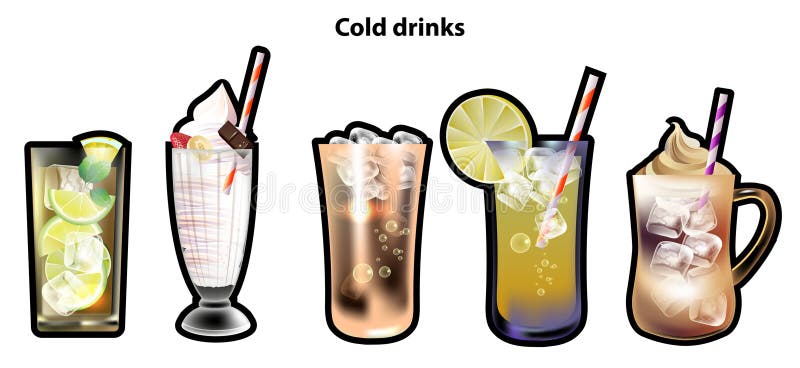 Set of Brightly Colored Stickers Cold Drinks. Stock Vector ...