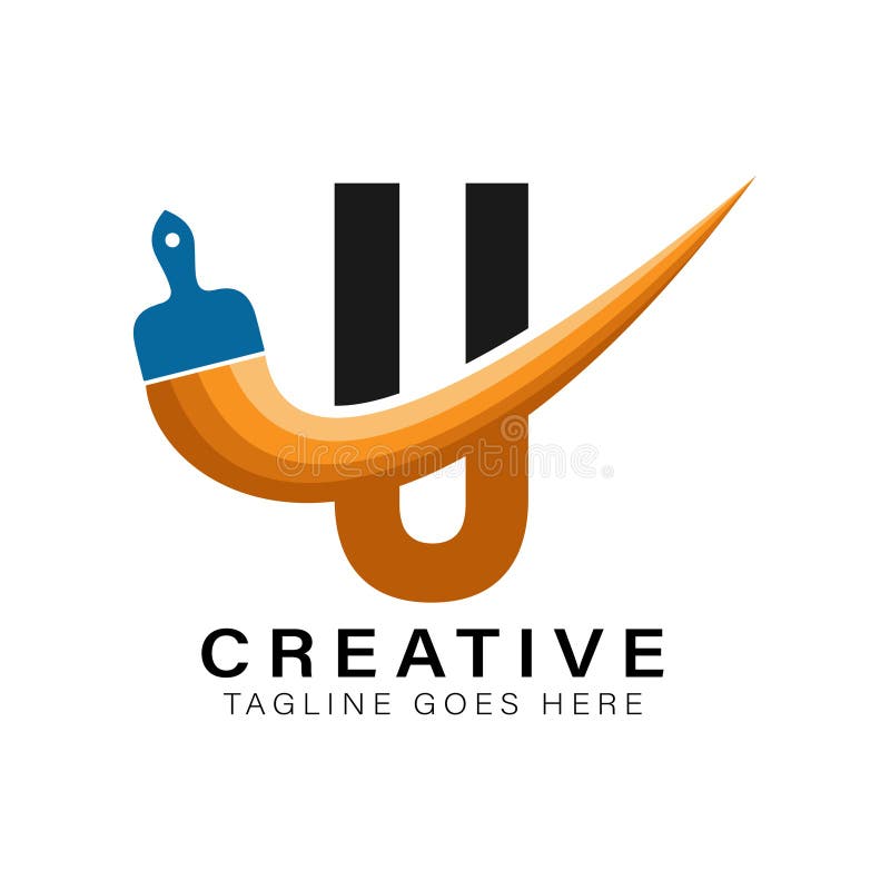 Letter U Paint Brush Logo. Alphabet U House Paint Business Icon Stock ...