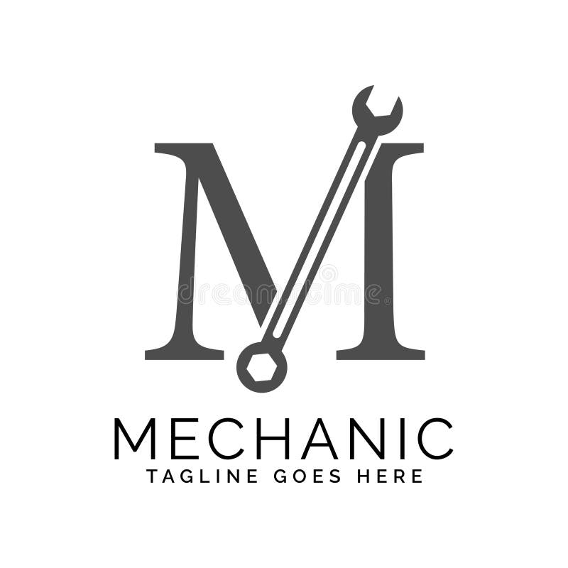 Letter M Logo with Wrench. Alphabet M Spanner Icon Design Stock Vector ...